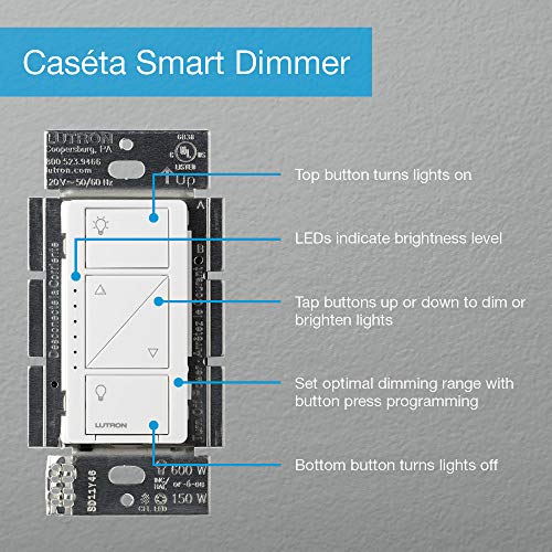 Lutron Caséta Wireless Smart Lighting Dimmer Switch for Wall and Ceiling Lights | PD-6WCL-LA | Light Almond