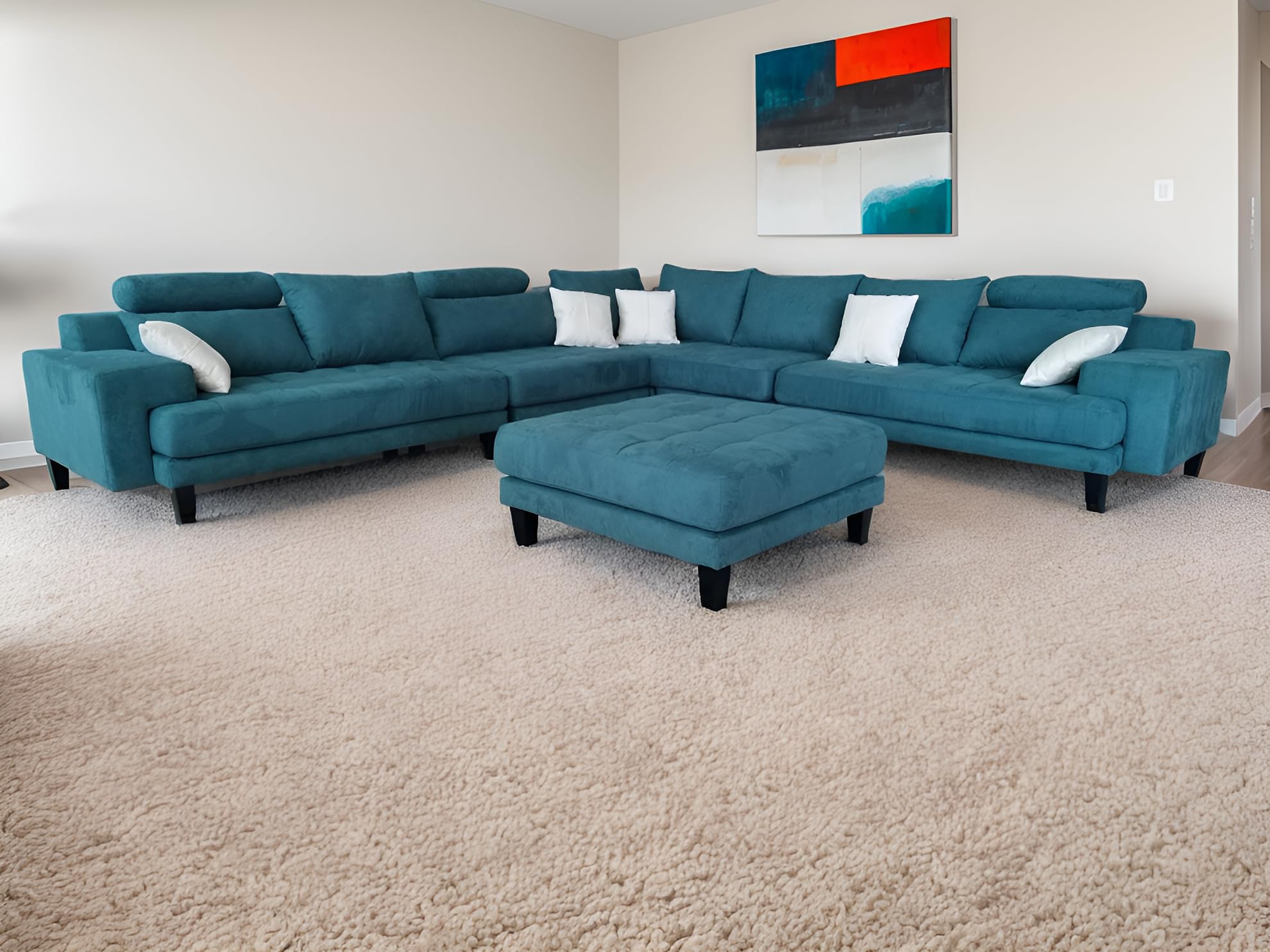 Stendmar L Shape U Shape Reversible Modern Microfiber Fabric Sectional Couch Sofa Set S150D (S150DTB-Teal Blue)