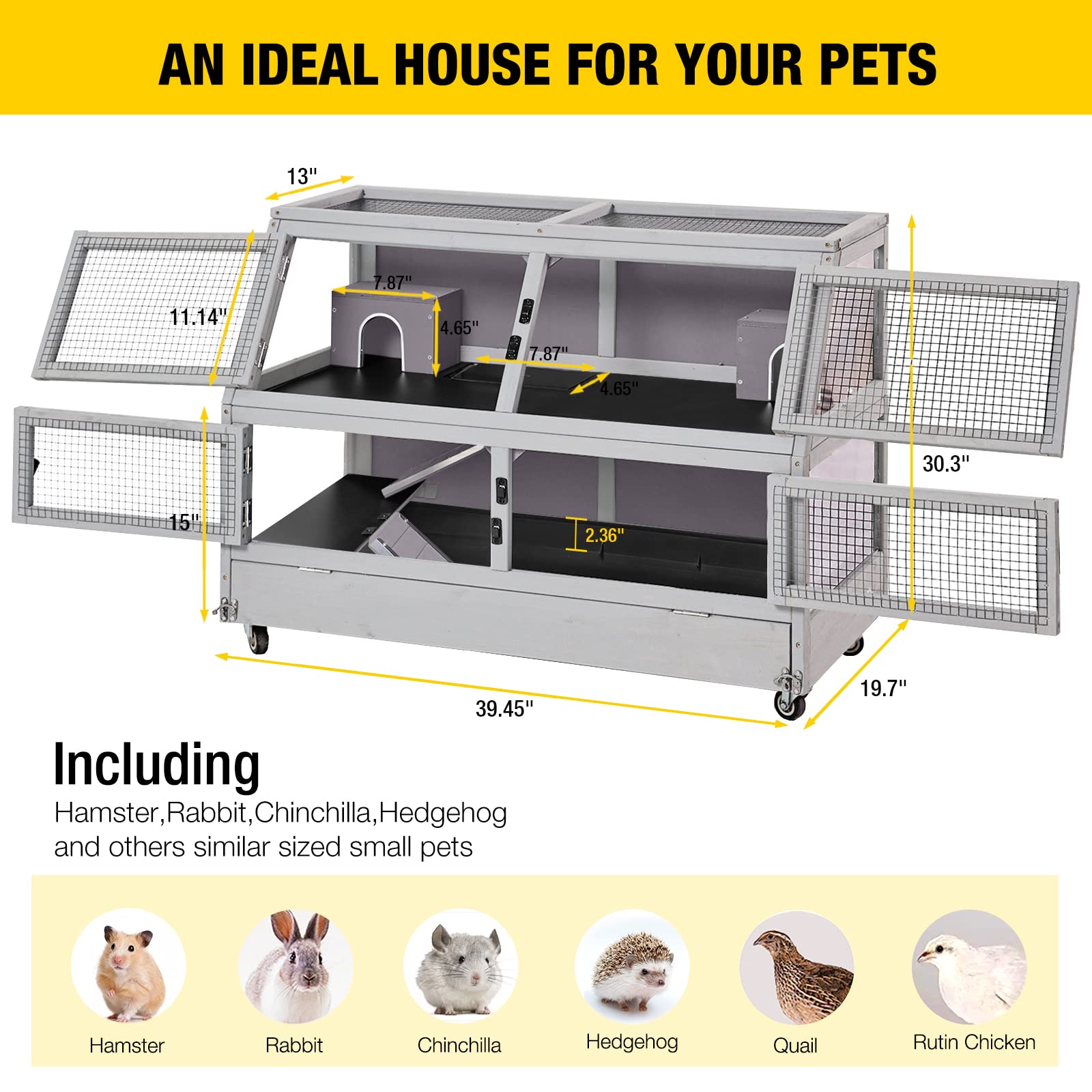 Aivituvin Guinea Pig Cage Chew Proof Hamster Cage Metal Frame Rat House Small Animal Habitat Critter Nation Cage 2 Levels Double Use Movable