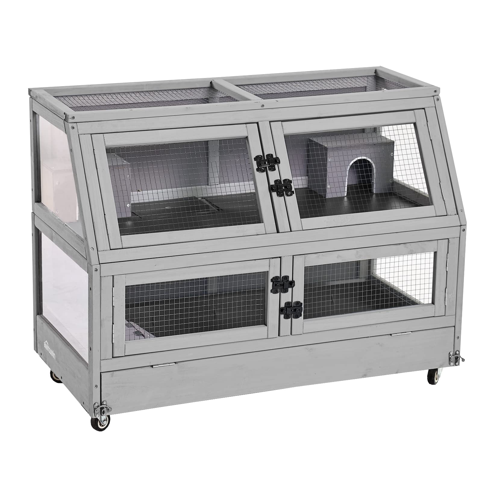 Aivituvin Guinea Pig Cage Chew Proof Hamster Cage Metal Frame Rat House Small Animal Habitat Critter Nation Cage 2 Levels Double Use Movable