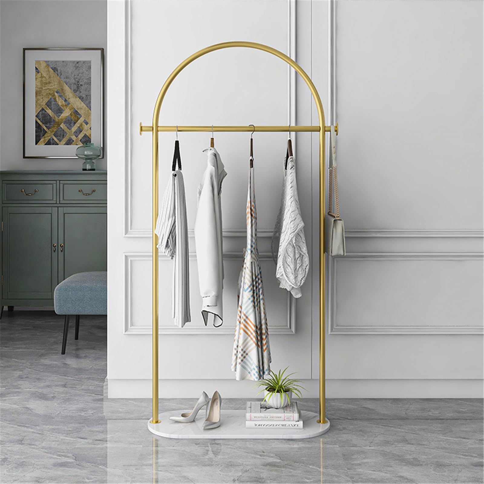 Modern Clothes Rail,Clothing Garment RacksClothes Rack with Iron Brackets and Marble Base, Tall Clothing Racks for Bedroom(Size:50 * 33 * 170CM,Color:D)