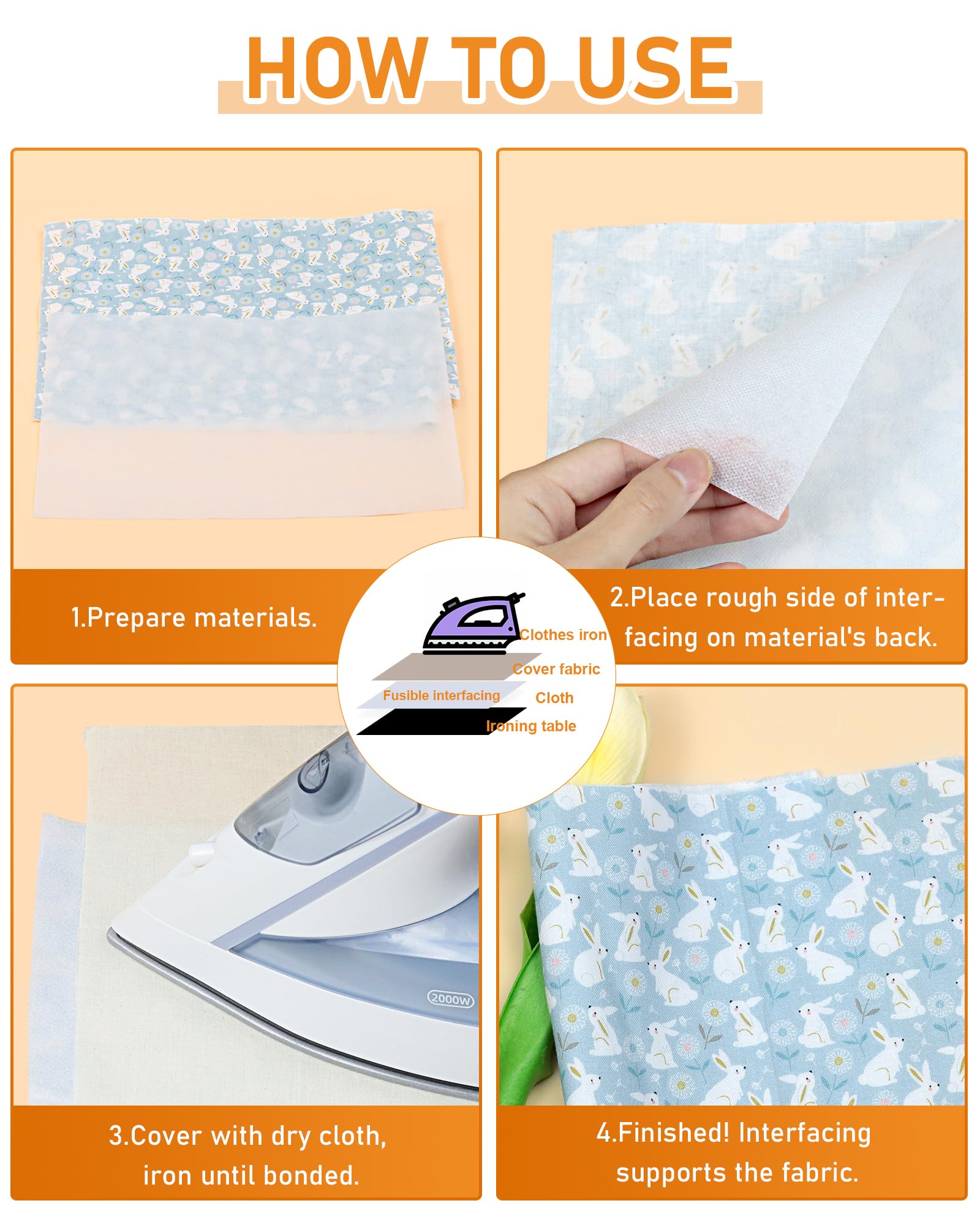 PLANTIONAL Light Weight White Iron-On Non-Woven Fusible Interfacing: 16.5" x 30yd Light Weight Non-Woven Interfacing Iron On Polyester Single-Sided Interfacing for DIY Crafts Supplies