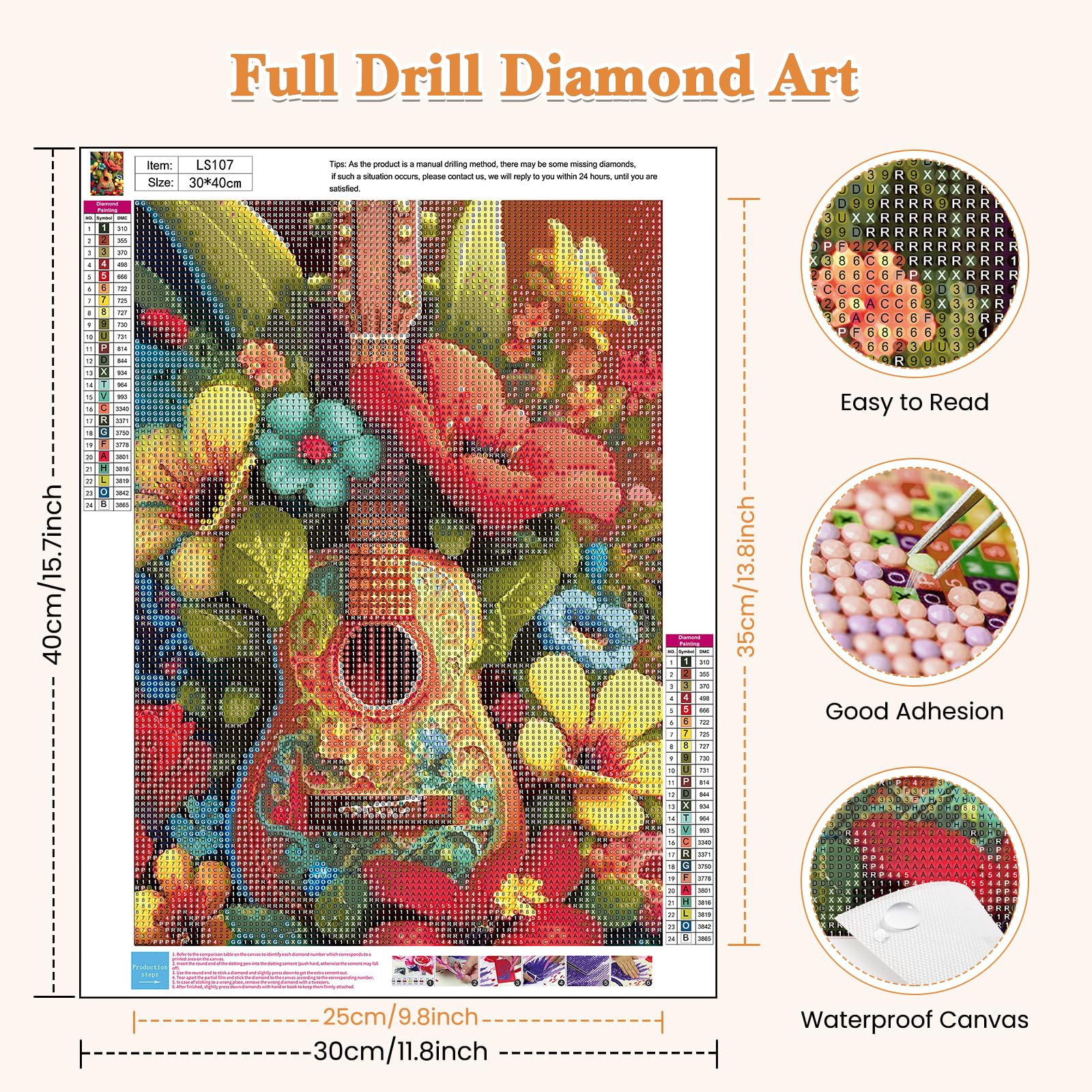 RICUVED Diamond Art, Guitars Diamond Art Kits for Adults, Flowers Diamonds Gem Art 5D Full Round Drill Musical Instrument Diamond Arts and Crafts Home Wall Decor 12x16Inch