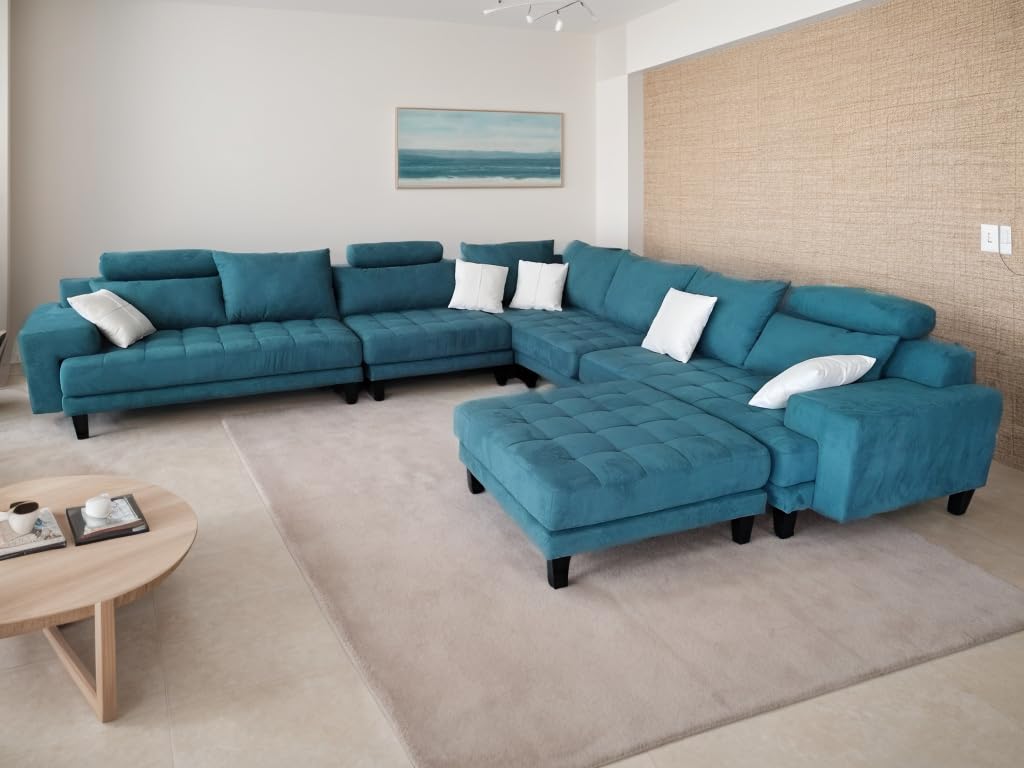 Stendmar L Shape U Shape Reversible Modern Microfiber Fabric Sectional Couch Sofa Set S150D (S150DTB-Teal Blue)