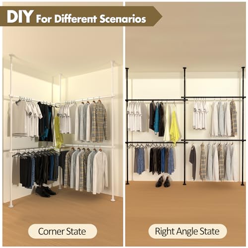 BsBsBest Ceiling Clothes Rack, 4 Tier Adjustable Closet Shelves Free Standing Closet Organizer And Storage Free Ceiling to Floor for Hanging Clothes White