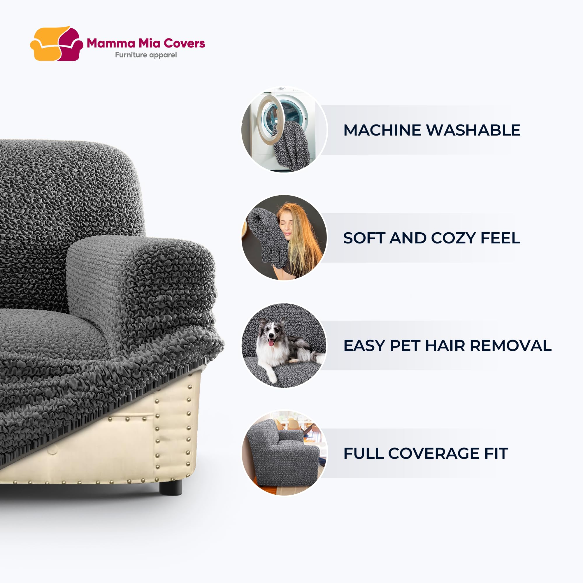 PAULATO BY GA.I.CO. Corner Sectional Couch Cover - Extra Large L-Shape Couch Slipcover - Washable Polyester Sofa Covers - 1-Piece Form Fit Furniture Protector - Microfibra - Ash (Corner Sofa)