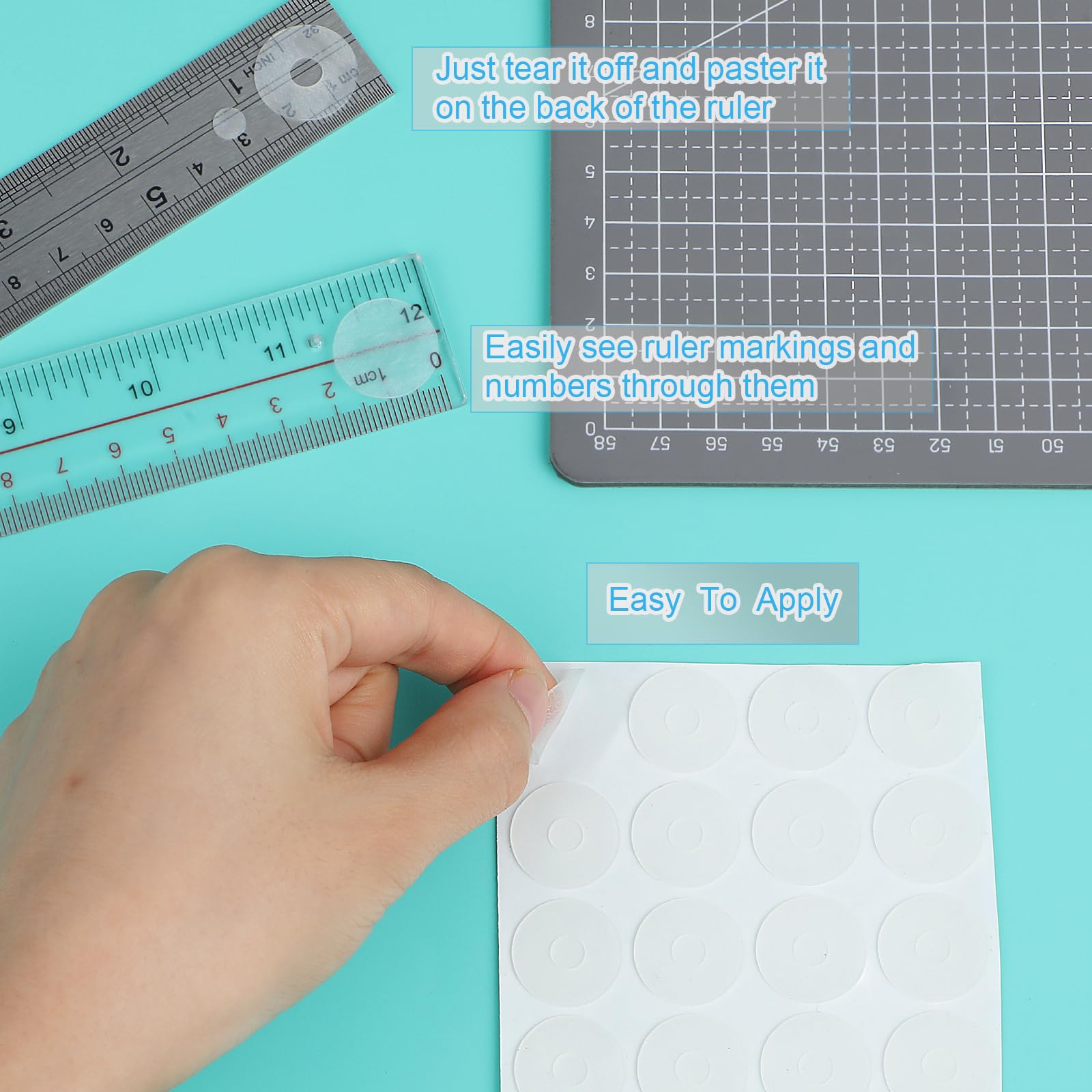 100 Pieces Ruler Grips, Transparent Strong Adhesive Silicone Ruler Rings for Quilting Rulers Quilt Templates for Sewing Rulers Quilting Templates 3/4 Inch and 1/4 Inch
