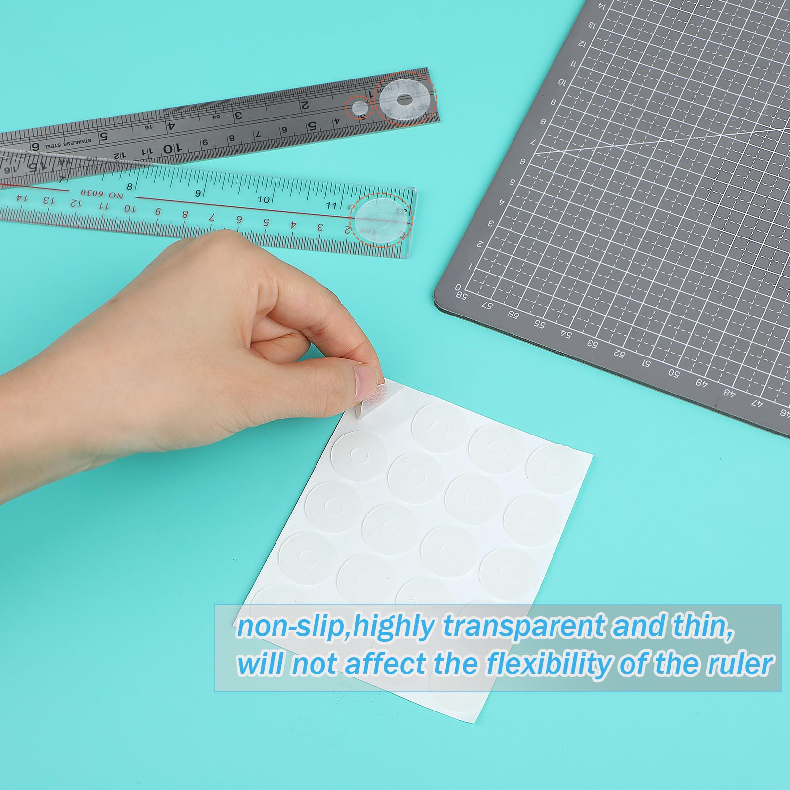 100 Pieces Ruler Grips, Transparent Strong Adhesive Silicone Ruler Rings for Quilting Rulers Quilt Templates for Sewing Rulers Quilting Templates 3/4 Inch and 1/4 Inch