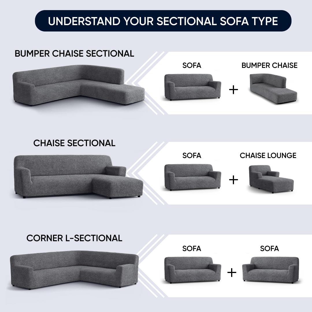 PAULATO BY GA.I.CO. Corner Sectional Couch Cover - Extra Large L-Shape Couch Slipcover - Washable Polyester Sofa Covers - 1-Piece Form Fit Furniture Protector - Microfibra - Ash (Corner Sofa)