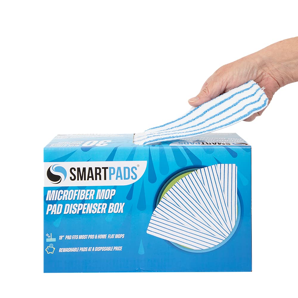 Arkwright Reusable Smart Pads Box - (Pack of 30) Disposable or Washable Microfiber Mop Pads Compatible with Swiffer Mop Heads, Dry and Wet Mops for Many Types of Floor Cleaning, 18 in, Blue