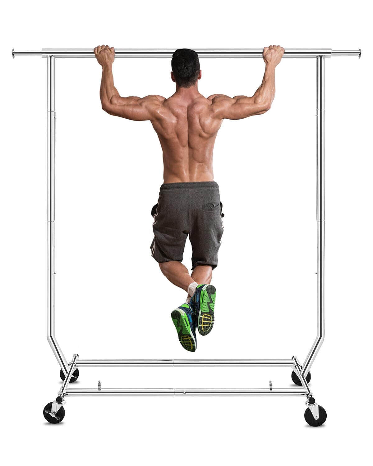 Rolling Commercial Grade Clothing Garment Racks Sing Rail Adjustable