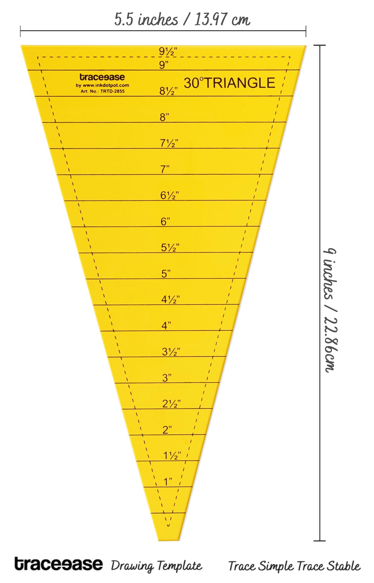 Traceease Trace Simple Trace Stable, 30 Degree Triangle Quilting Ruler and Quilting Template, All Purpose Acrylic Tool for DIY Design Shaped Angular Stencils, 13.9 cmx 22.8 cm