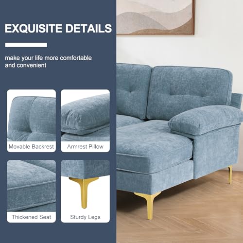 COCOLHOME L- Shaped Sectional Sofa 85" Convertible Modern Upholstered Couch Chenille Fabric with Reversible Chaise Detachable Washable Cover for Living Room, Apartment, Small Space (Light Blue)