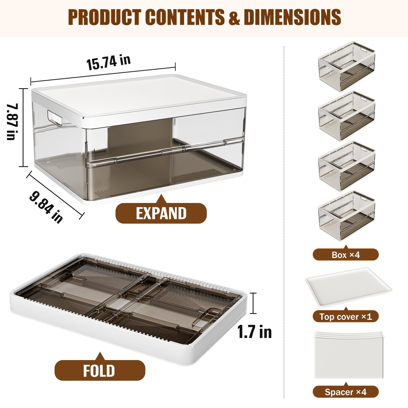 SNSLXH 24Qt, Upgrade Large Stackable Storage Bins, Foldable Closet Organizers Storage Box, Drawer Organizers for Clothes, 4 Pack with 2 Lids