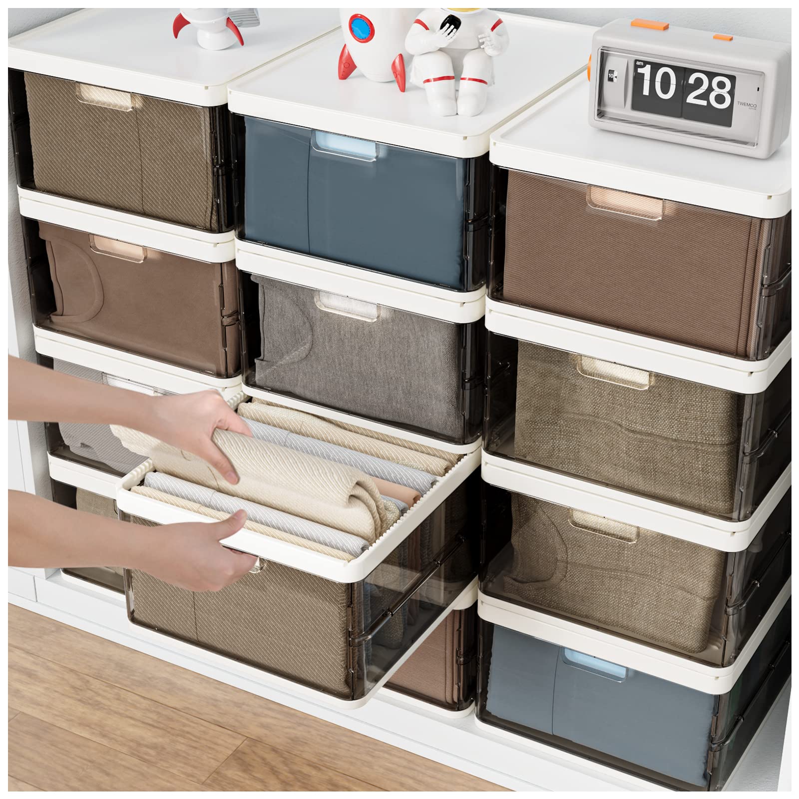 SNSLXH 24Qt, Upgrade Large Stackable Storage Bins, Foldable Closet Organizers Storage Box, Drawer Organizers for Clothes, 4 Pack with 2 Lids