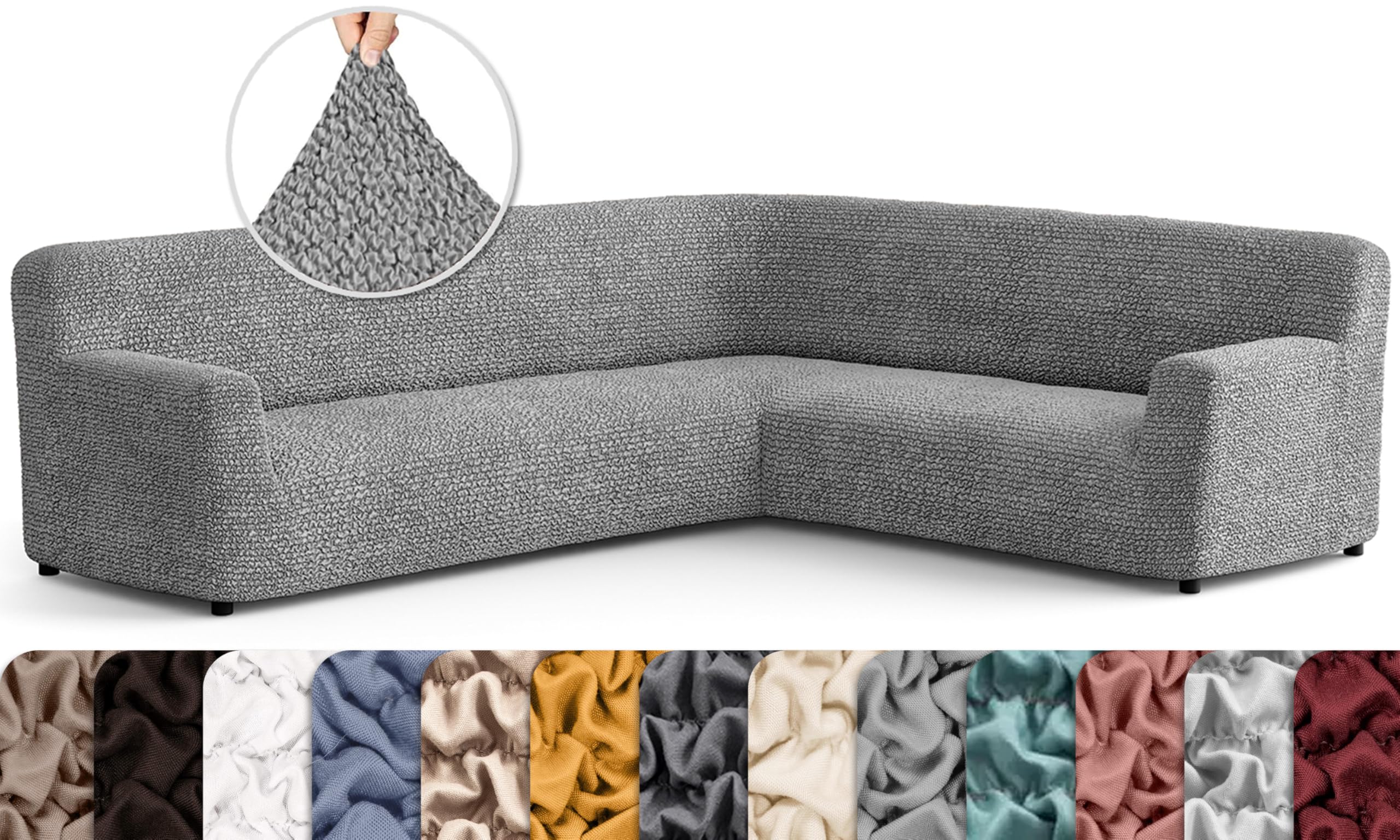 PAULATO BY GA.I.CO. Corner Sectional Couch Cover - Extra Large L-Shape Couch Slipcover - Washable Polyester Sofa Covers - 1-Piece Form Fit Furniture Protector - Microfibra - Ash (Corner Sofa)