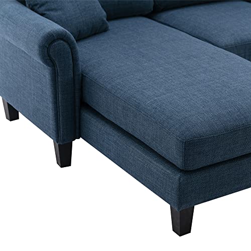 108.66"L Shape Corner Sofa with Ottoman and 2 Pillows U Shaped Long Couch for Living Room Sofa with Chaise Comfortable Modern Mid Century Sectional Sofa for Home Apartment Office (Navy Blue)