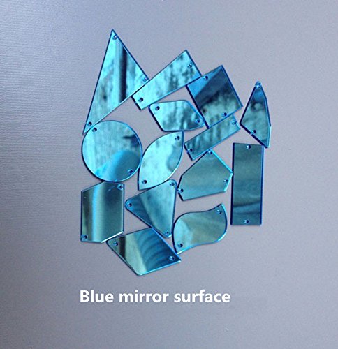 Sew On Acrylic Blue Mirror Diamante Rhinestone Crystal Flat Back Mirror Beads with Hole for DIY Wedding Dress Clothing Bags Shoes Decoration Accessory