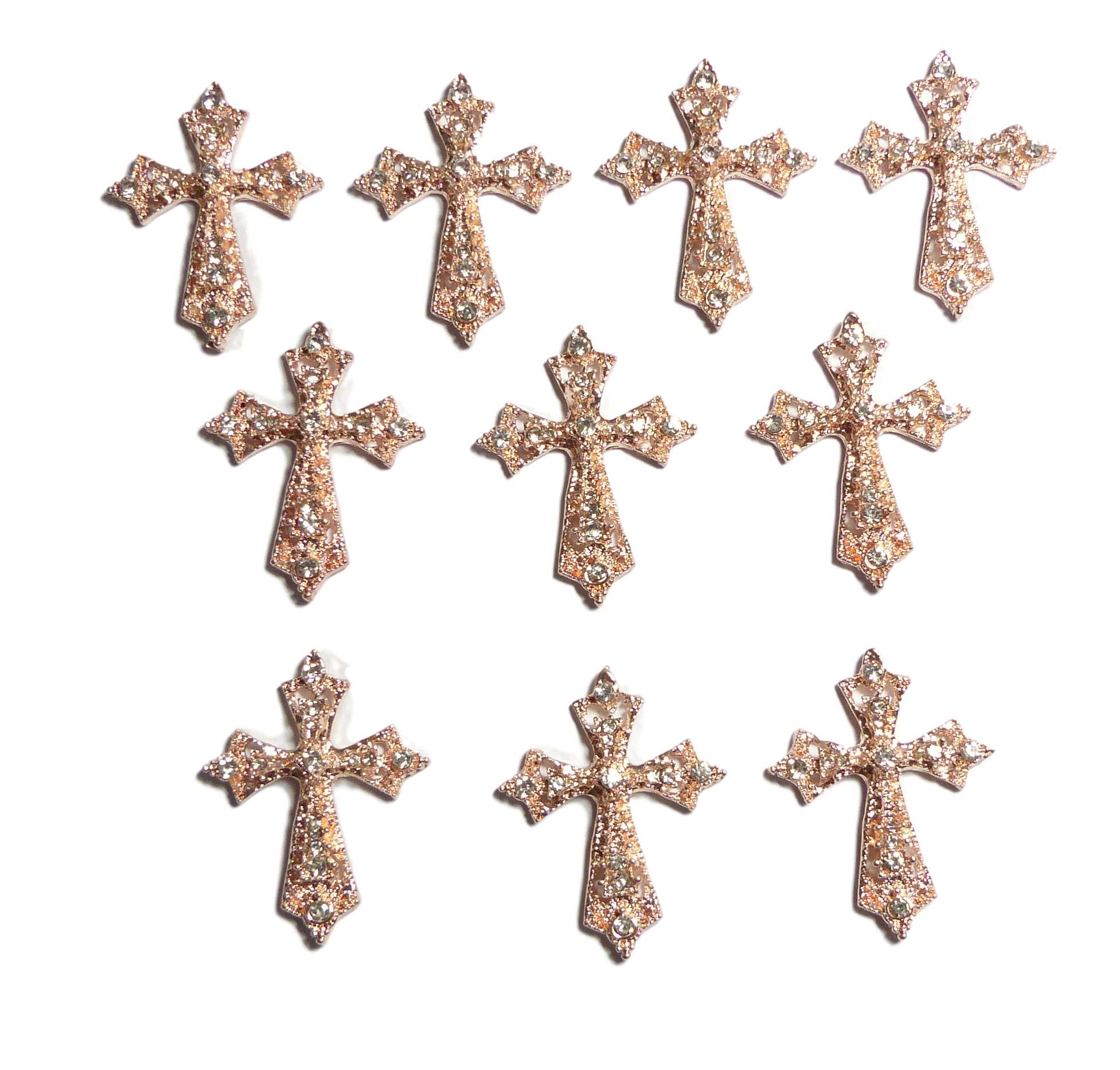 10pcs Rose Gold Diamante Rhinestone Cross Embellishments Flat Back Crystal with Sparkly Grade A Rhinestones