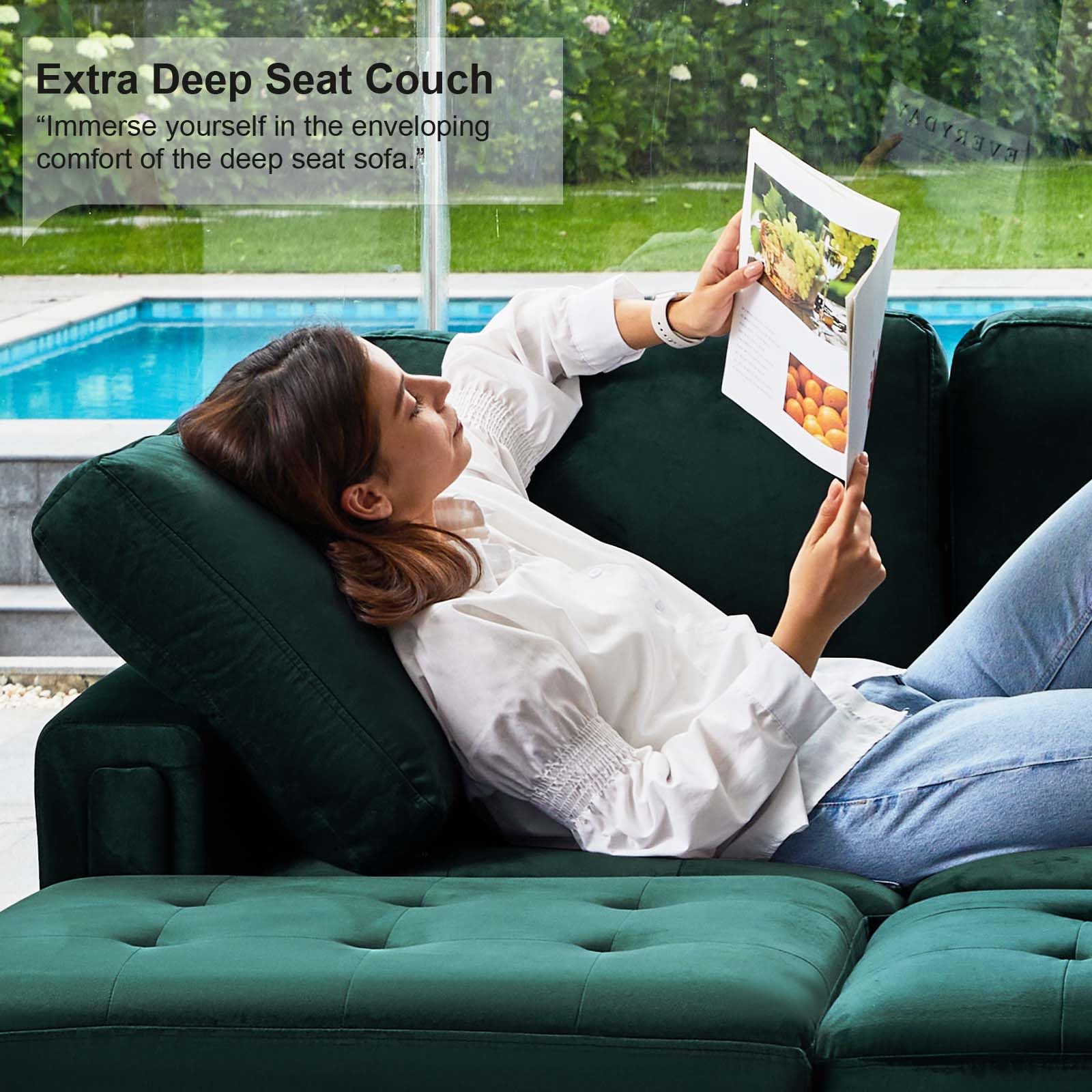 Belffin Velvet L Shaped Sofa Couch with Reversible Chaise Convertible Modular Sectional Sofa Set with Storage Ottoman Corner Sofa Set for Living Room Green