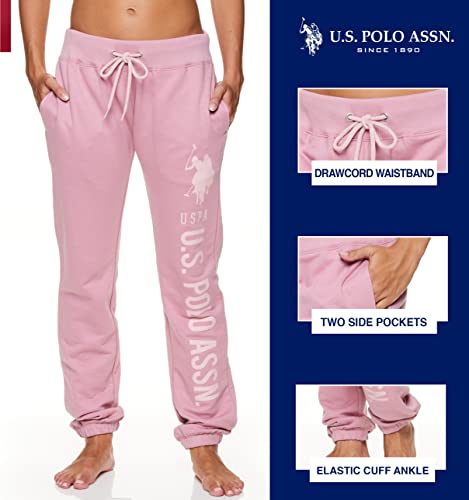 U.S. Polo Assn. Essentials Womens Basic Sweatpants with Pockets - French Terry Jogger Sweats (Mauve, Large)