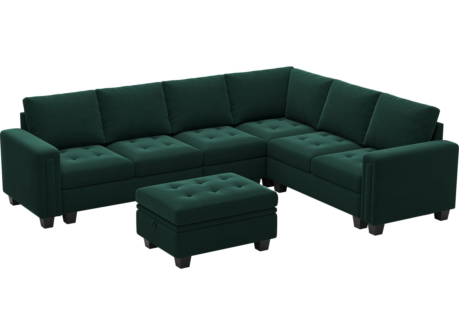 Belffin Velvet L Shaped Sofa Couch with Reversible Chaise Convertible Modular Sectional Sofa Set with Storage Ottoman Corner Sofa Set for Living Room Green