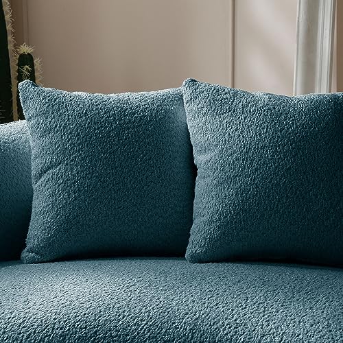 102" Teddy Fleece Boucle Cloud Sofa Modern Half Moon Comfy Sectional Leisure Couch, Beautiful Freestanding Curved Sofa&Couch for Living Room, Professionally Upholstery Perfect Shape, Blue 5 Seats