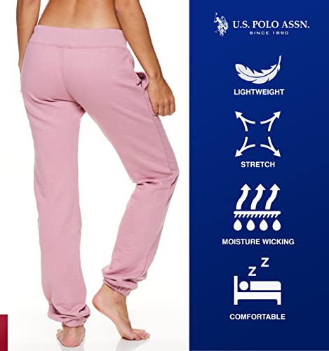 U.S. Polo Assn. Essentials Womens Basic Sweatpants with Pockets - French Terry Jogger Sweats (Mauve, Large)