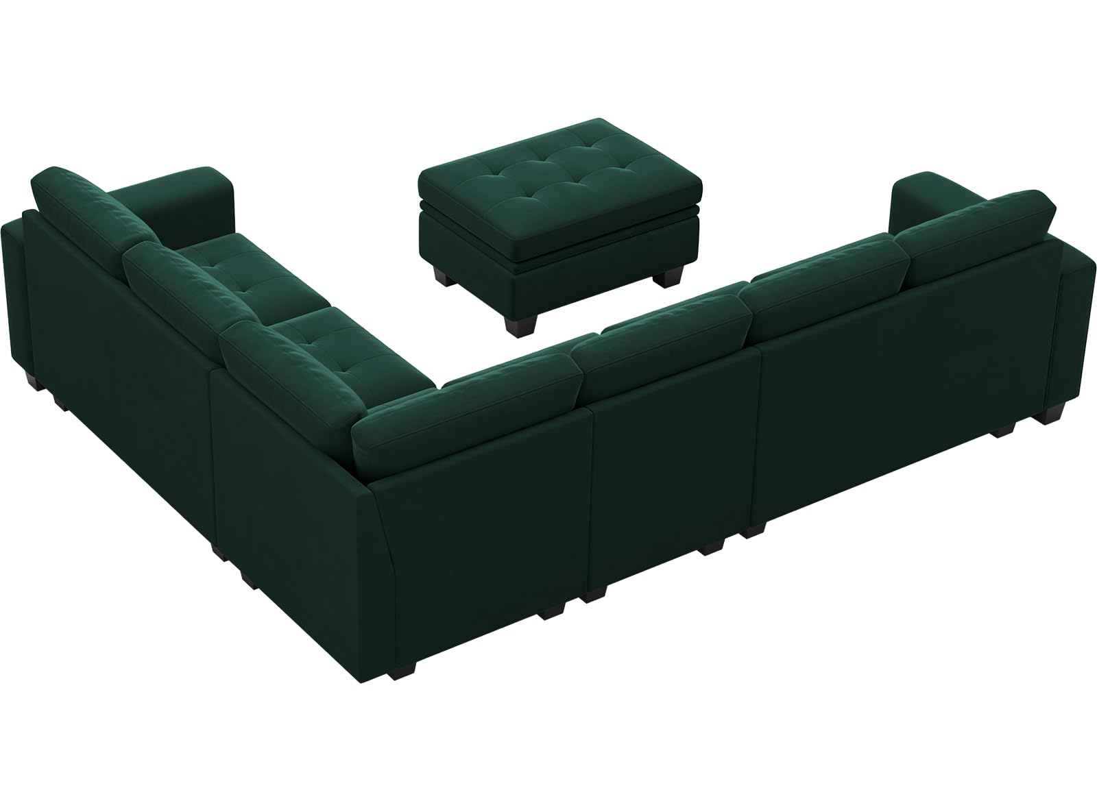 Belffin Velvet L Shaped Sofa Couch with Reversible Chaise Convertible Modular Sectional Sofa Set with Storage Ottoman Corner Sofa Set for Living Room Green