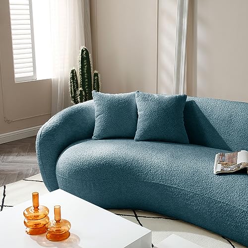 102" Teddy Fleece Boucle Cloud Sofa Modern Half Moon Comfy Sectional Leisure Couch, Beautiful Freestanding Curved Sofa&Couch for Living Room, Professionally Upholstery Perfect Shape, Blue 5 Seats