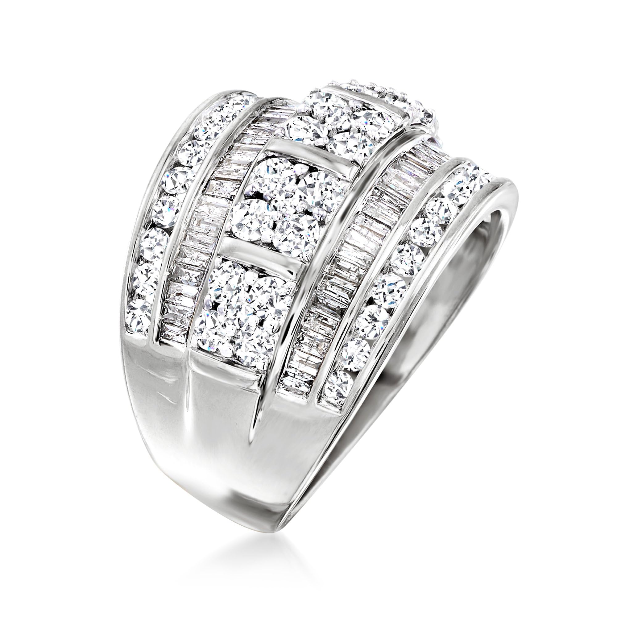 Ross-Simons 2.00 ct. t.w. Baguette and Round Diamond Multi-Row Ring in Sterling Silver. Size 8