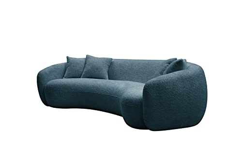 102" Teddy Fleece Boucle Cloud Sofa Modern Half Moon Comfy Sectional Leisure Couch, Beautiful Freestanding Curved Sofa&Couch for Living Room, Professionally Upholstery Perfect Shape, Blue 5 Seats