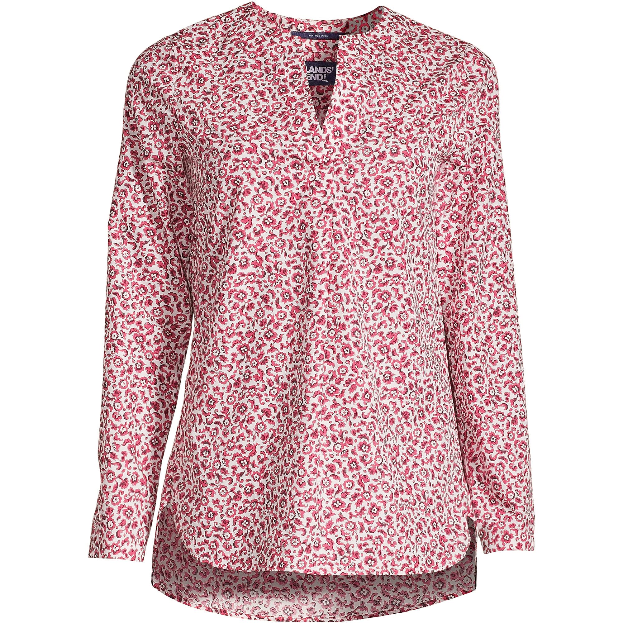 Lands' End Womens Wrinkle Free NI Split Nk Soft Tunic Top Dogwood Blossom Antique Floral Regular Large