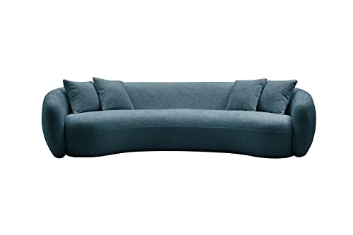 102" Teddy Fleece Boucle Cloud Sofa Modern Half Moon Comfy Sectional Leisure Couch, Beautiful Freestanding Curved Sofa&Couch for Living Room, Professionally Upholstery Perfect Shape, Blue 5 Seats