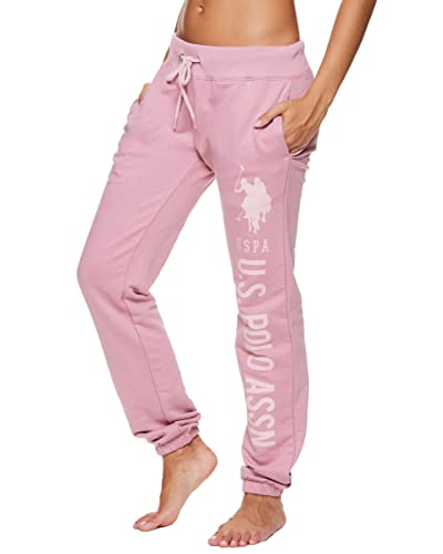U.S. Polo Assn. Essentials Womens Basic Sweatpants with Pockets - French Terry Jogger Sweats (Mauve, Large)