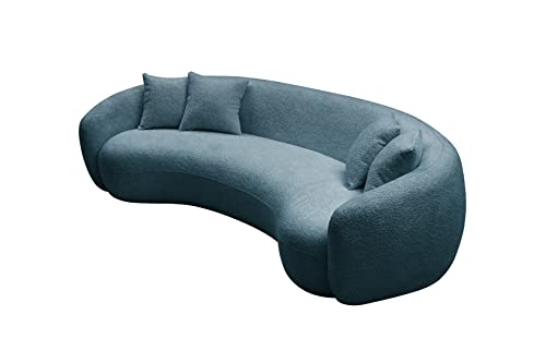102" Teddy Fleece Boucle Cloud Sofa Modern Half Moon Comfy Sectional Leisure Couch, Beautiful Freestanding Curved Sofa&Couch for Living Room, Professionally Upholstery Perfect Shape, Blue 5 Seats