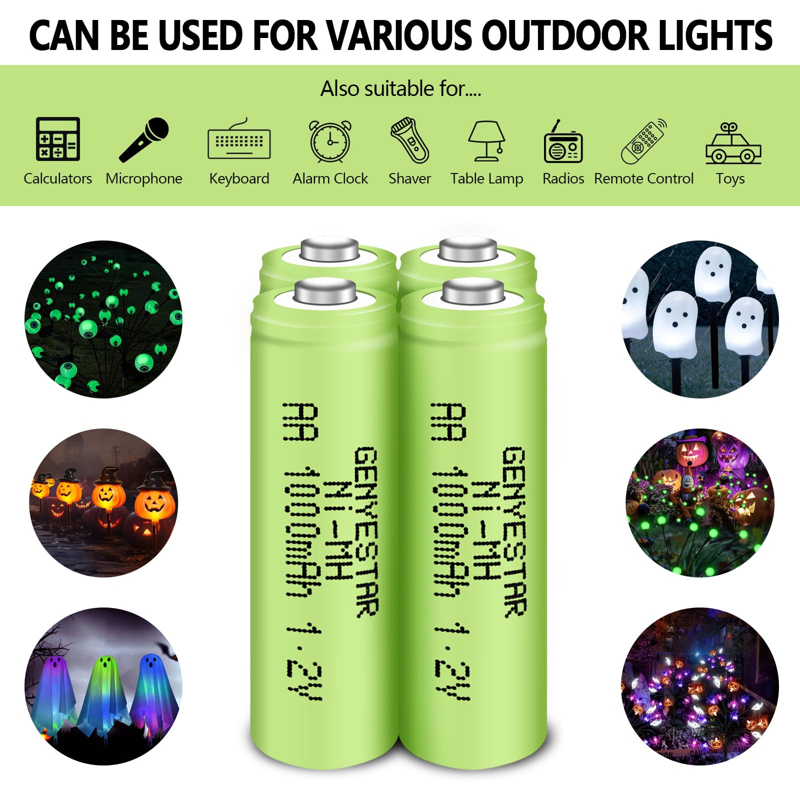 GENYESTAR Solar Lights AA Rechargeable Batteries 1000mah High Capacity 1.2V Ni-MH AA Battery for Outdoor Lights, String Lights, TV Remotes, Wireless Mouses, Flashlight, 8 Pack