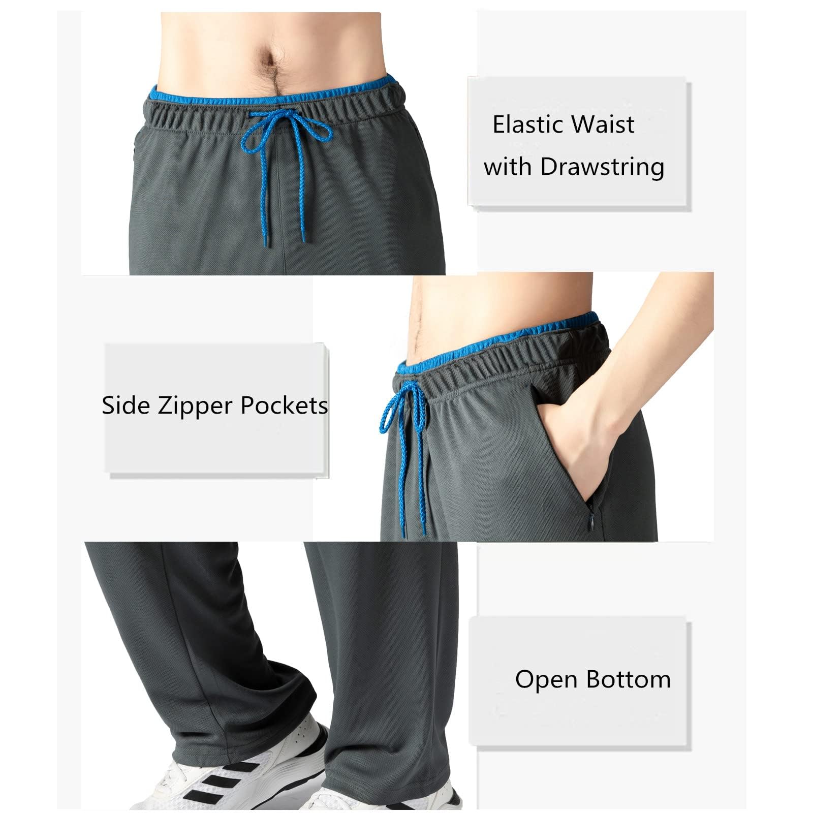 favmartha Men's Lightweight Sweatpants with Zipper Pockets Open Bottom Athletic Loose Fit Joggers Pants for Workout,Training(Grey M)