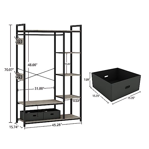 GERDIOEB Garment Organizer, Freestanding Closet Organizer, Freestanding Closet System with Open Dividers and Rails for Hanging Clothes, Sturdy Storage Closet Hangers, Bedroom Hangers (Grey)