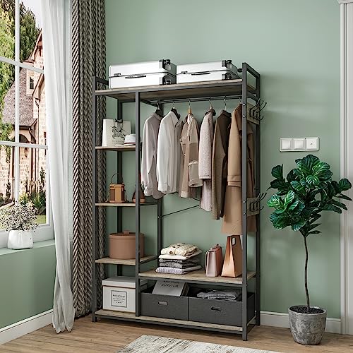GERDIOEB Garment Organizer, Freestanding Closet Organizer, Freestanding Closet System with Open Dividers and Rails for Hanging Clothes, Sturdy Storage Closet Hangers, Bedroom Hangers (Grey)