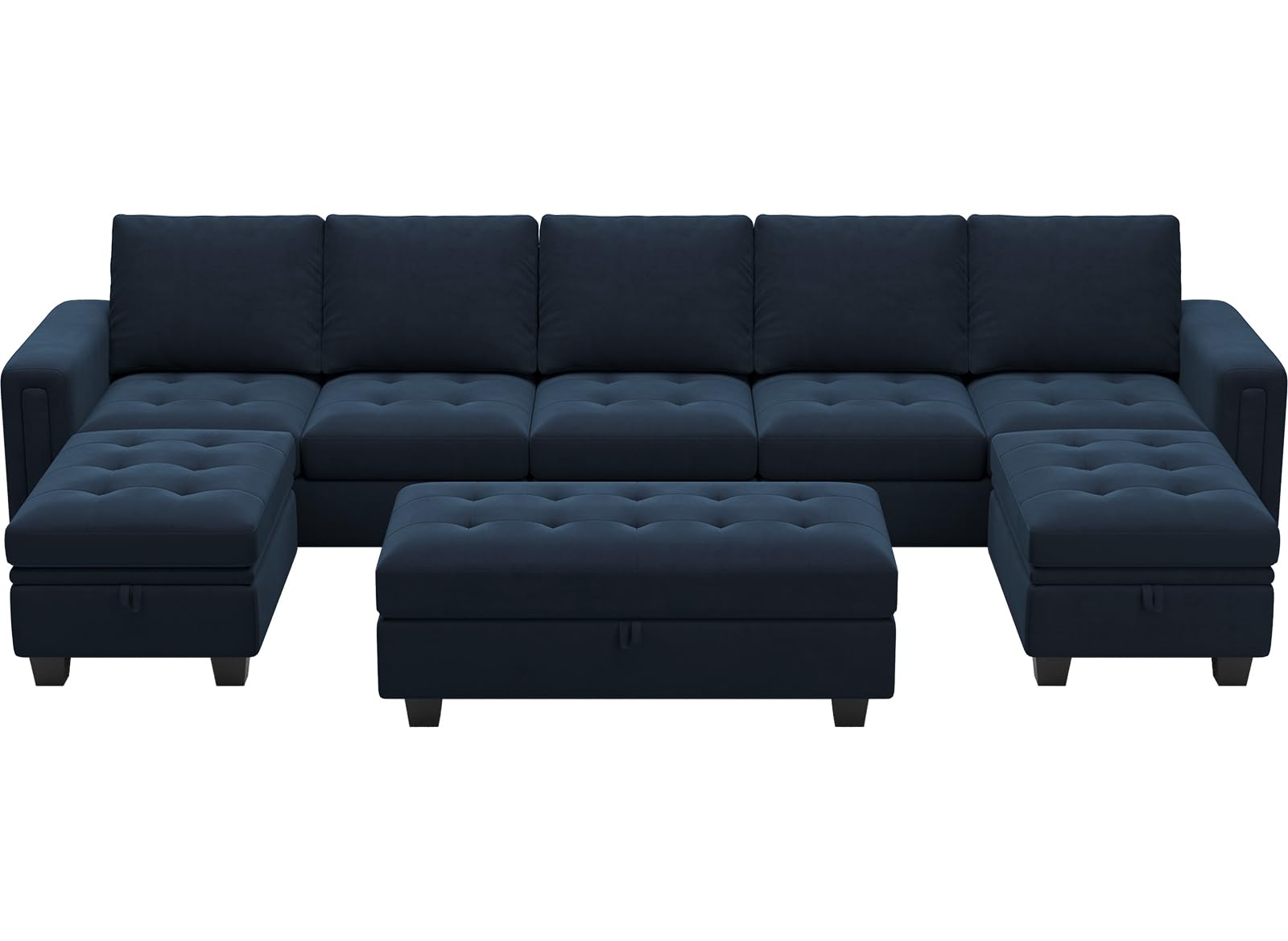 Belffin Modular Sectional Sofa Set Velvet U Shaped Sofa Set with Reversible Wide Chaise Convertible Corner Sectional Sofa Couch Set with Storage Ottoman Blue