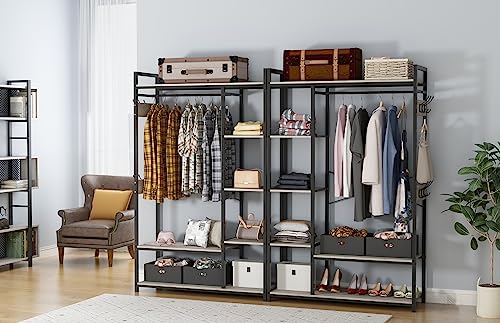 GERDIOEB Garment Organizer, Freestanding Closet Organizer, Freestanding Closet System with Open Dividers and Rails for Hanging Clothes, Sturdy Storage Closet Hangers, Bedroom Hangers (Grey)