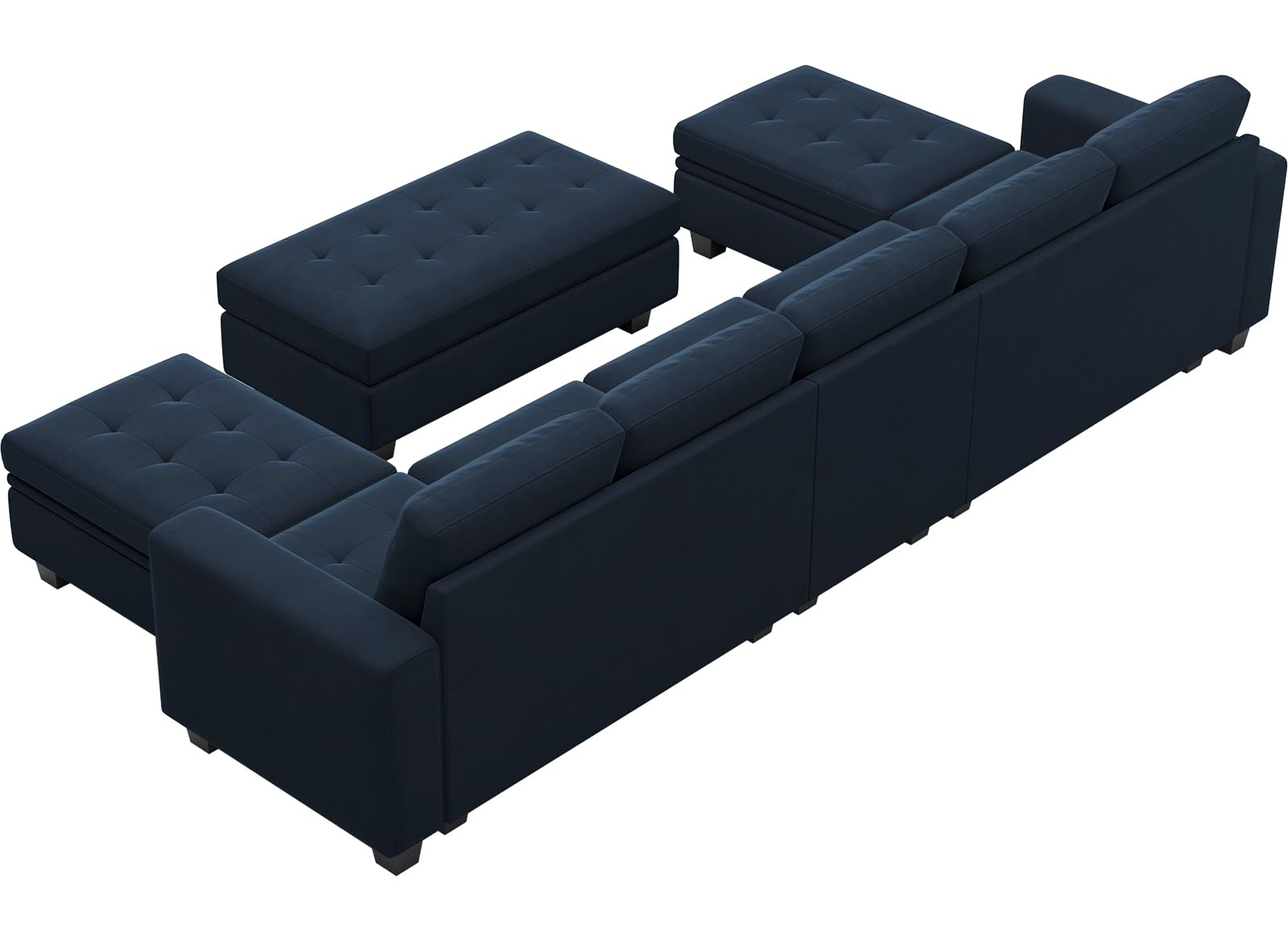 Belffin Modular Sectional Sofa Set Velvet U Shaped Sofa Set with Reversible Wide Chaise Convertible Corner Sectional Sofa Couch Set with Storage Ottoman Blue