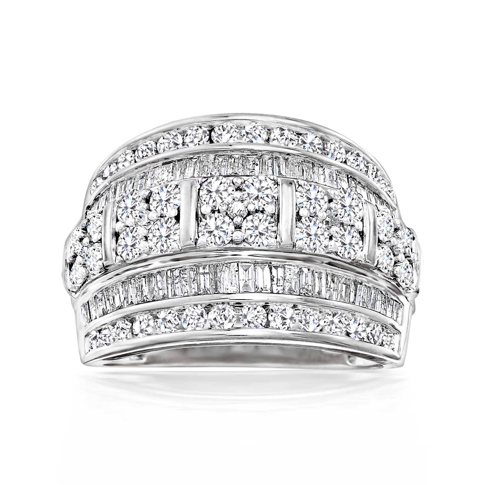 Ross-Simons 2.00 ct. t.w. Baguette and Round Diamond Multi-Row Ring in Sterling Silver. Size 8