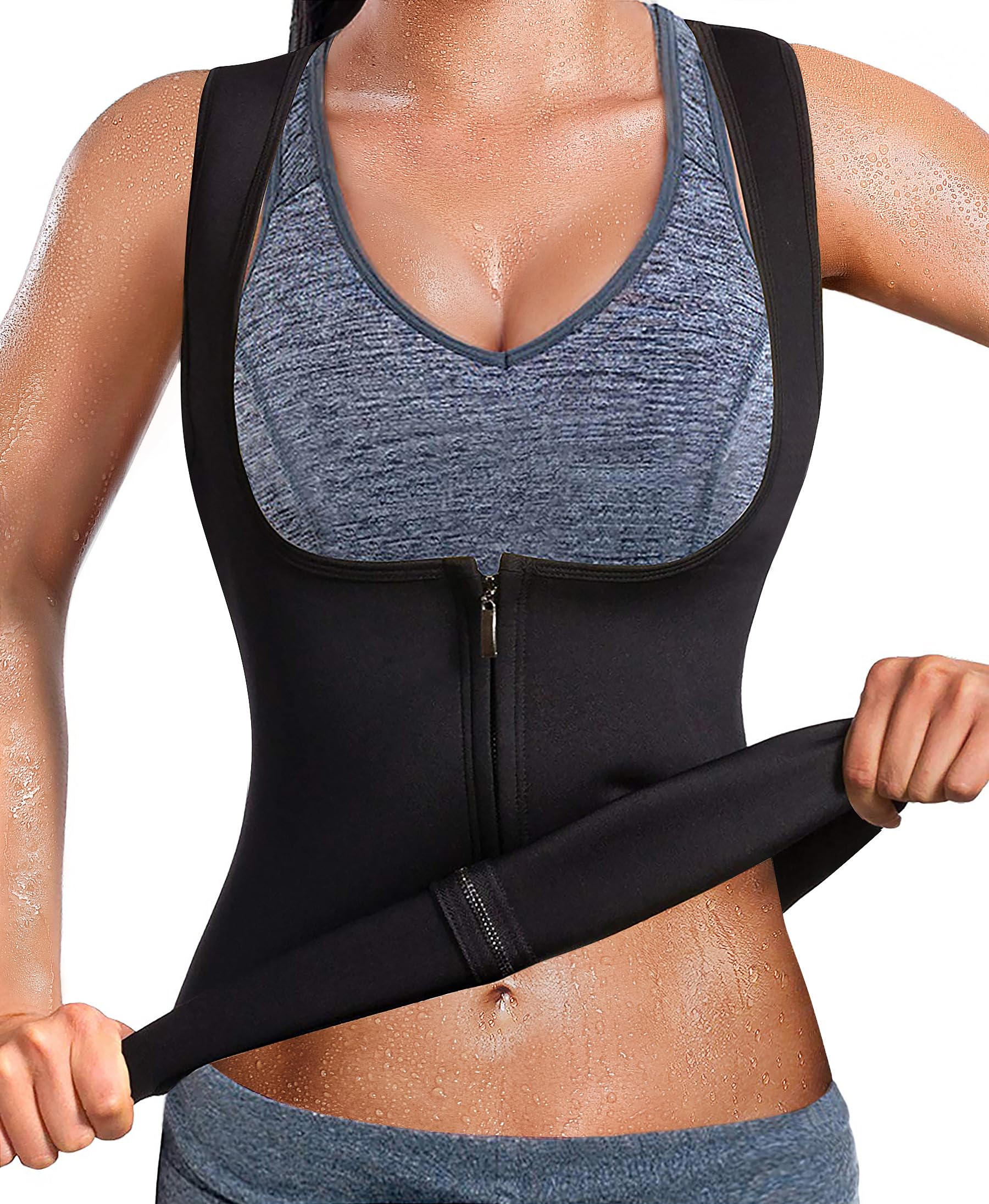 GAODI Women Waist Trainer Vest Slim Corset Workout Sweat Tank Top Zipper Compression Shirt Sauna Suit Body Shaper