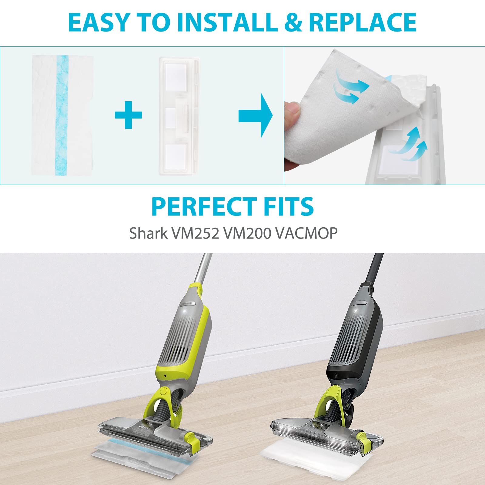 30Pack Split Disposable Replacement Hard Floor Vacuum Vac Mop Pads Refills,Vacmop Replacement Pads For Shark Vacmop VM252 VM205 VM190 VC205,VMP30 Pad Refills,30 Pads Kit with 5 Split Washable Chamber