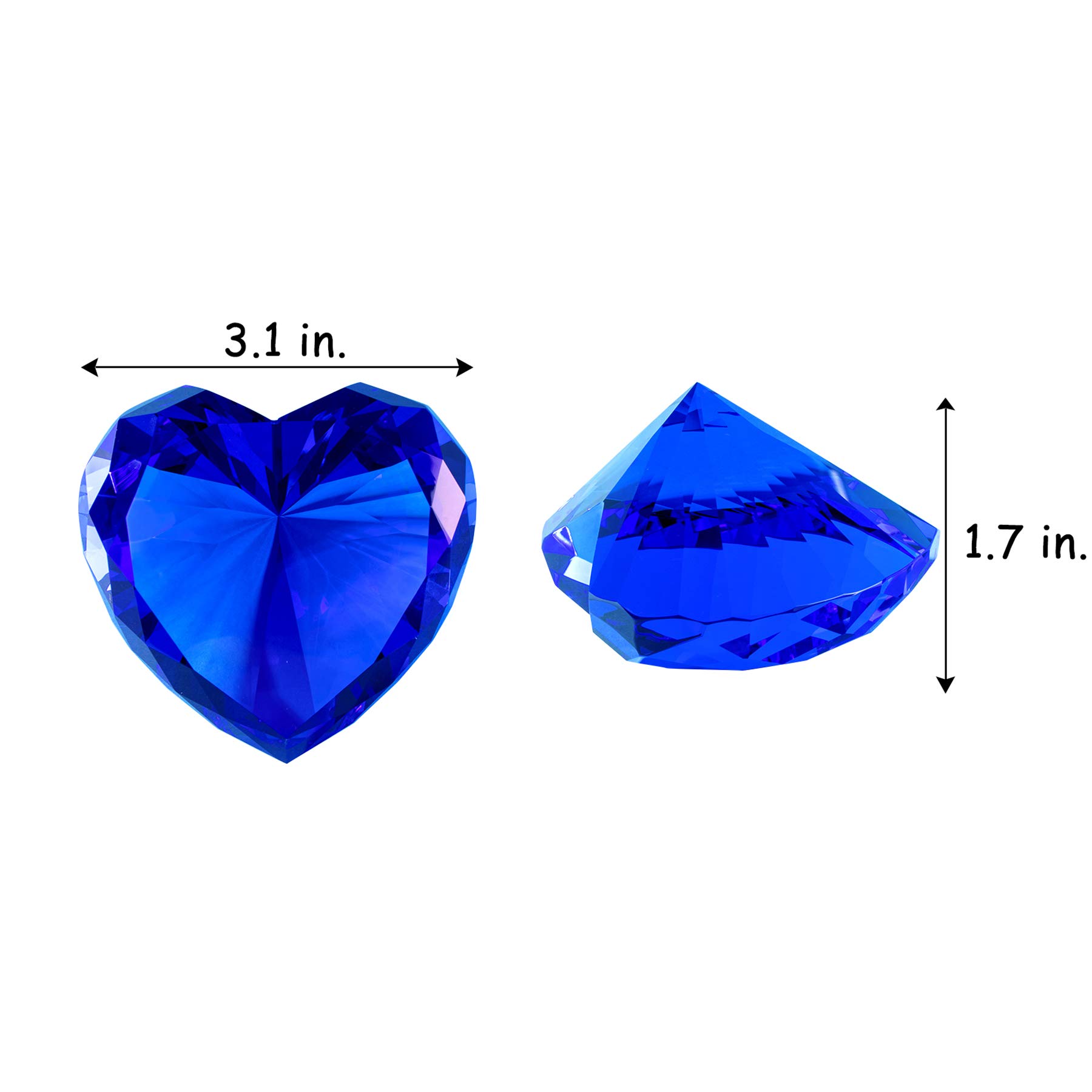 Blue Crystal Diamonds Paper Weights, Heart Shape Real Diamond Glass Gems Paperweight for Decoration, Big Diamonds Home Office Decor Valentine's Day Gift Wedding Favors with Gift Box 80mm