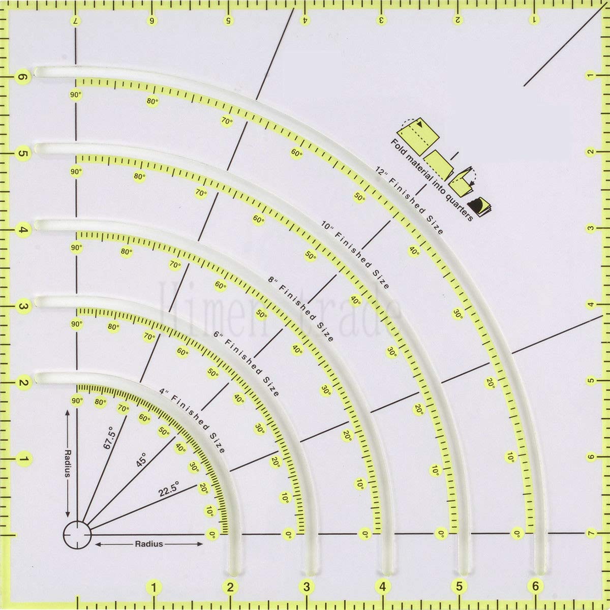 HONEYSEW Arcs & Fans Quilt Circle Cutter Ruler Multifunctional Arc Cutting Patchwork Ruler,Acrylic Quilters Ruler with Double Colored Lines for Cutting Cloth Ruler Template Sewing Crafts