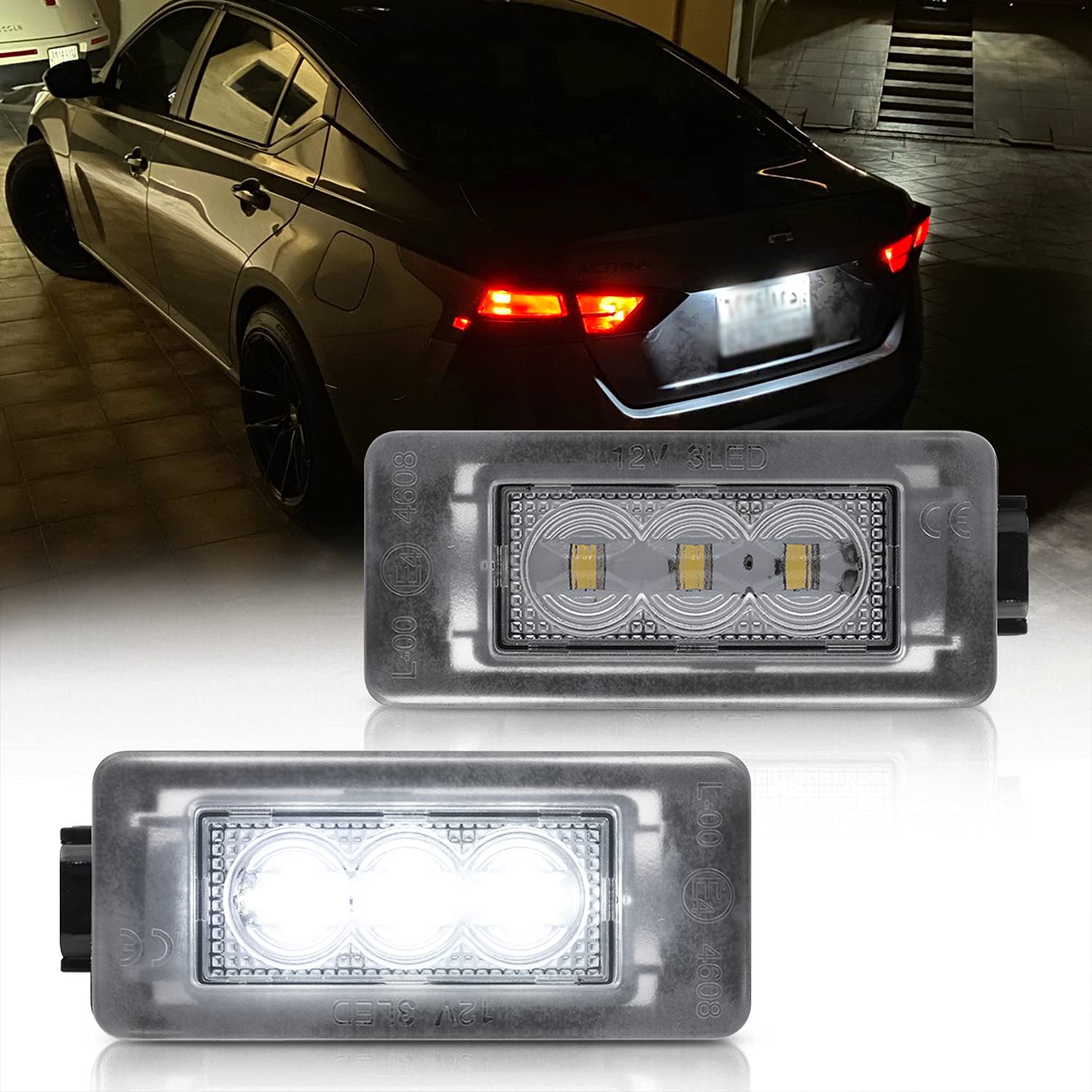 LED License Plate Lights Compatible w/ 2019-2021 Ni-ssan Altima Versa Sentra Rogue, OEM Led Number Lamps Replacement Canbus Error Free 6000K Xenon White Led Rear Tag Light Kit Assembly