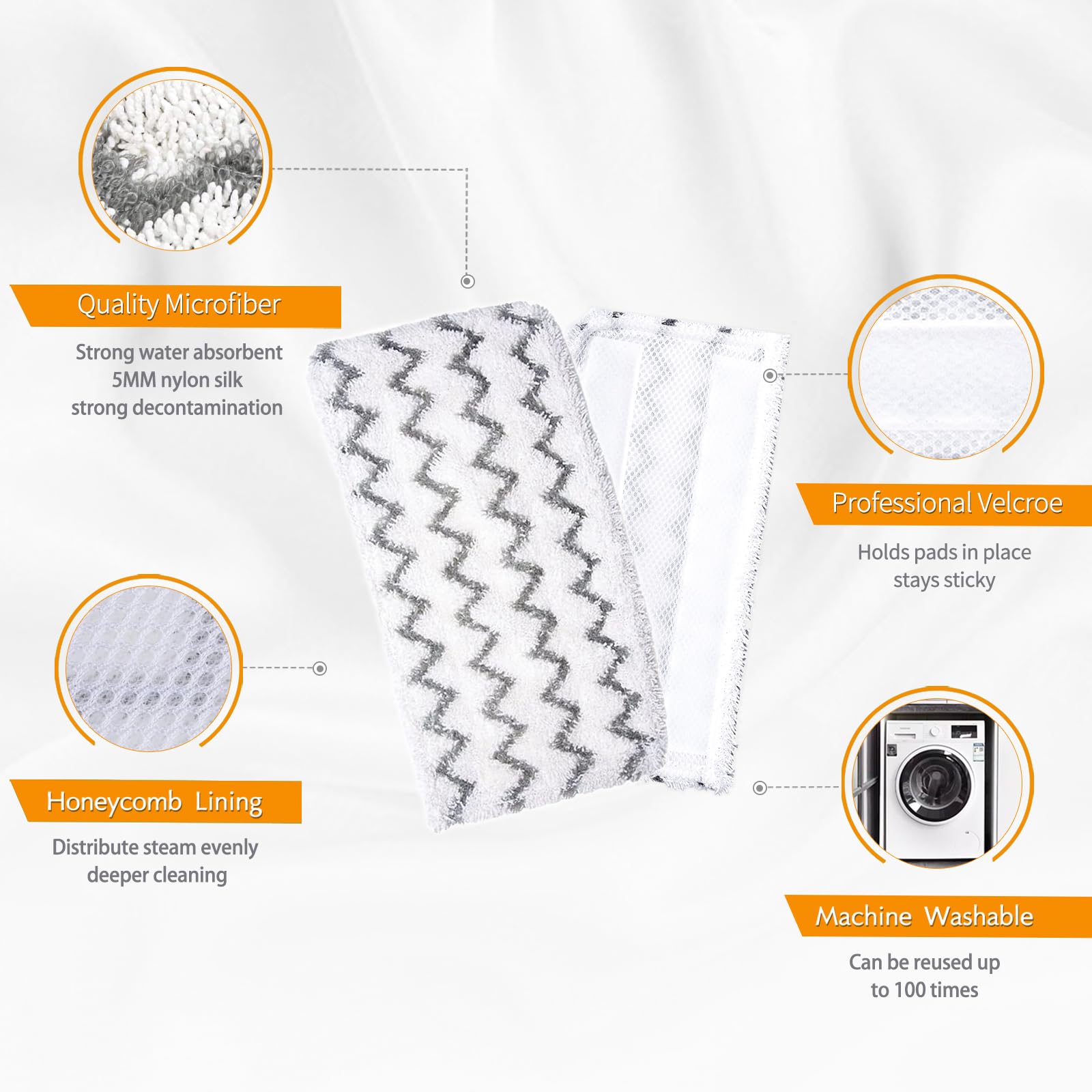 klaqian 2 Pack Steam Mop Pads for Shark S1000 S1000A S1000C S1000WM S1001C Replacement Steamer Mop Pads ,Washable Microfiber Mop Pads for All Hard Floors
